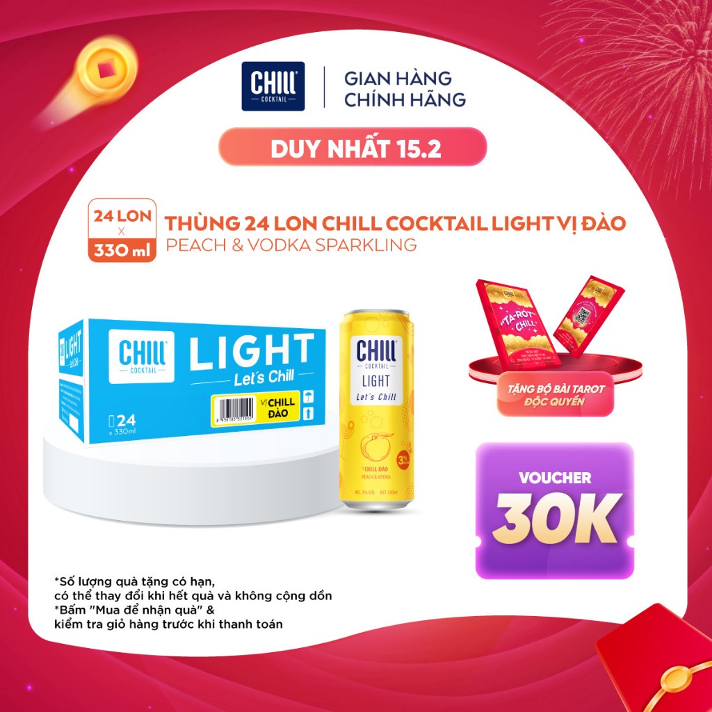 Thùng 24 lon Chill Cocktail vị Đào 330ml/lon | Shopee Việt Nam