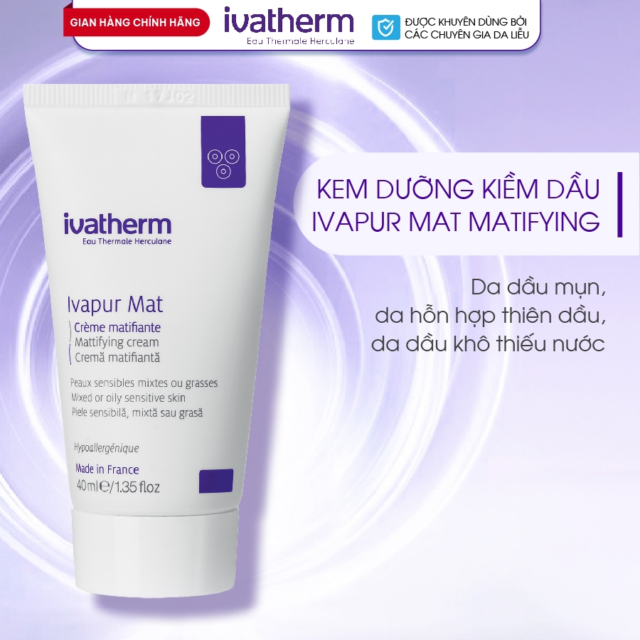 Kem dưỡng kiềm dầu Ivatherm dành cho da dầu nhạy cảm, da mụn Ivatherm ...