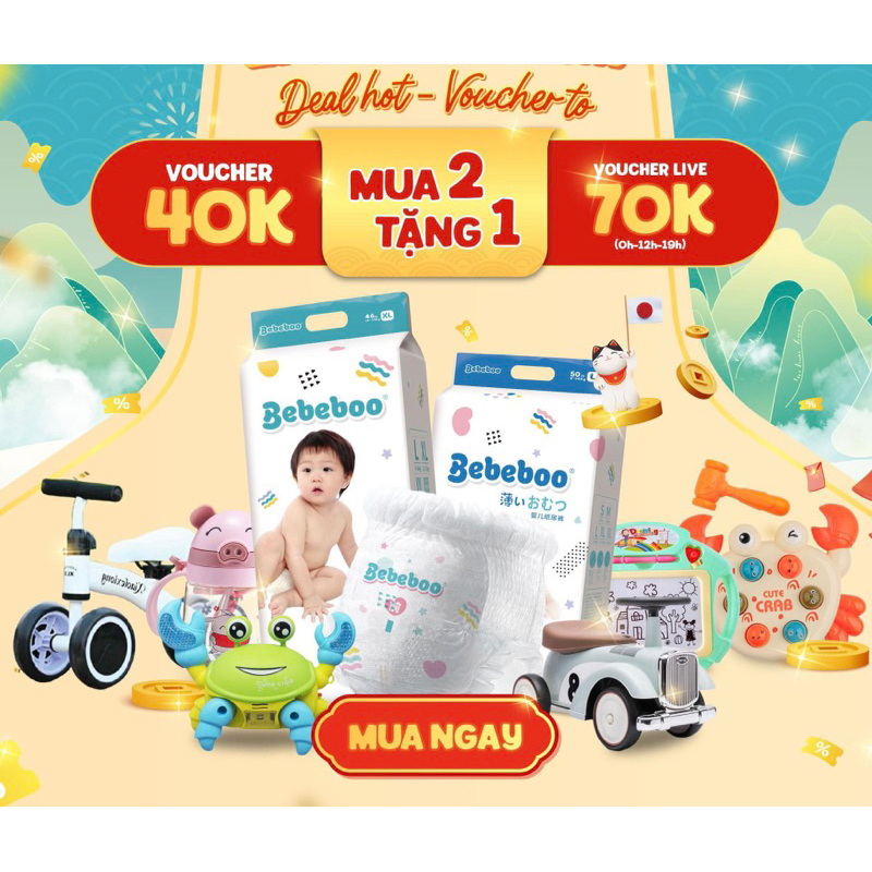 Bỉm tã dán/quần Bebeboo Nhật Bản đủ size NB80/S70/M60/L50/M54/XL46/XXL42/XXXL40 | Shopee Việt Nam
