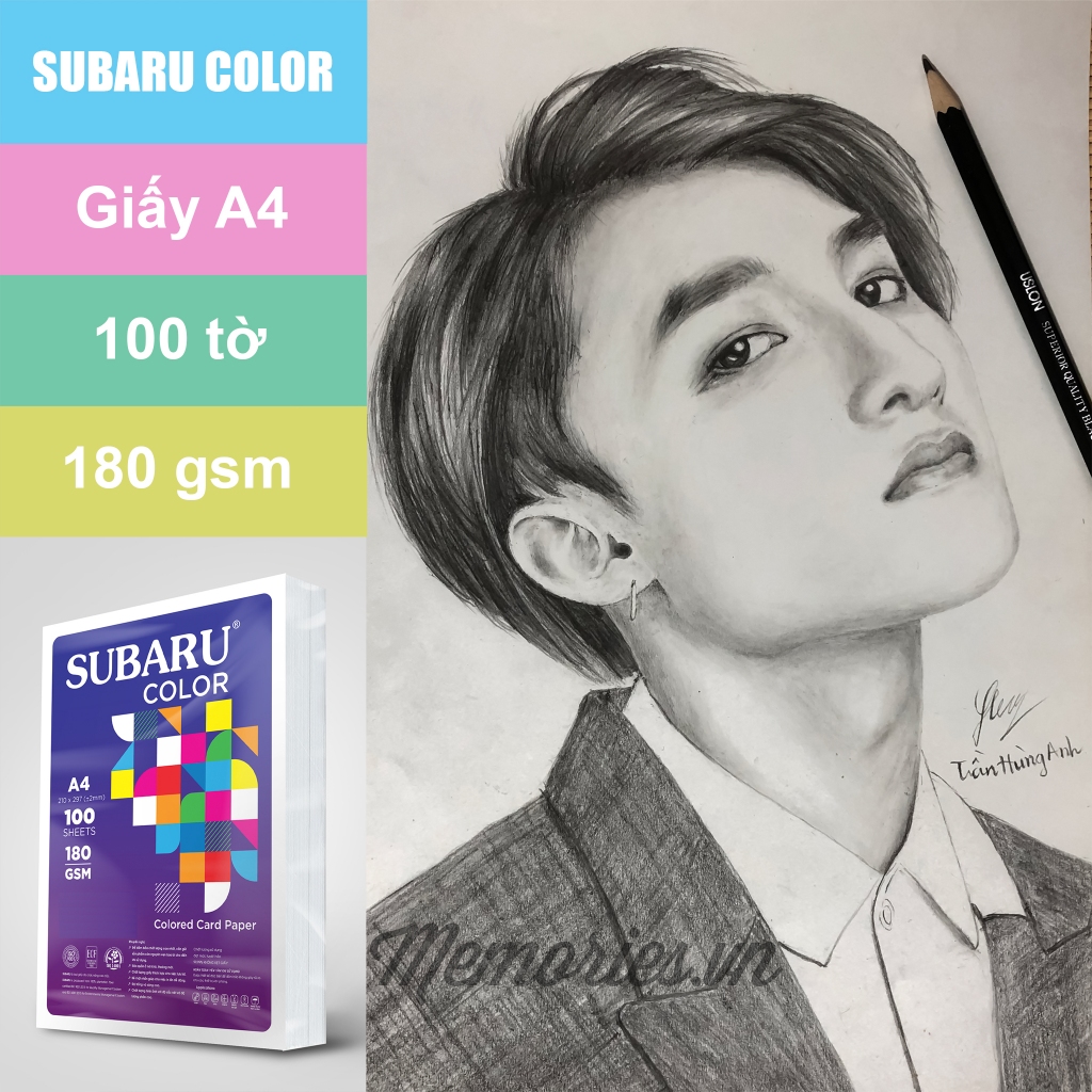 Bìa Giấy Cứng Thái 100 tờ SUBARU COLOR A4 180gsm tập vẽ, 5 Màu chất ...