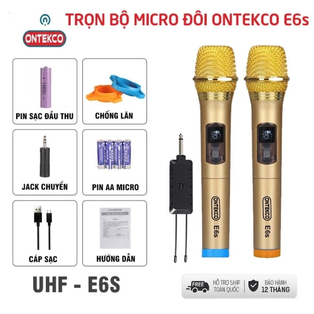 Bộ 2 micro không dây cao cấp ontekco E6s,dùng cho các loại amply-loa ...