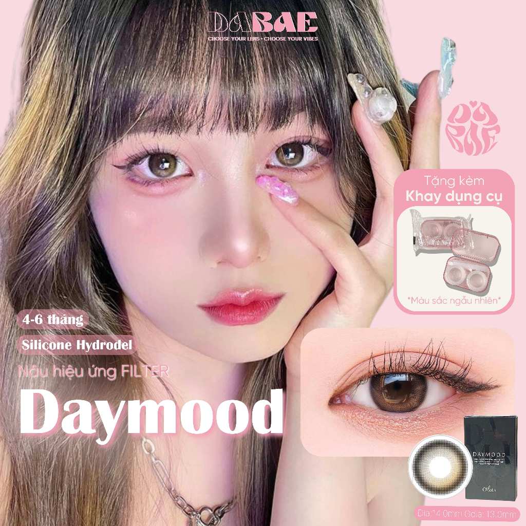 Kính áp tròng DABAE màu nâu filter giãn nhẹ có độ cận Daymood Brown ...