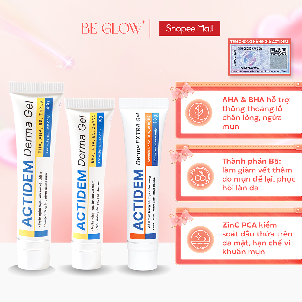 Gel giảm mụn, dưỡng ẩm da ACTIDEM Derma Gel 18gr / 40gr - Be Glow ...