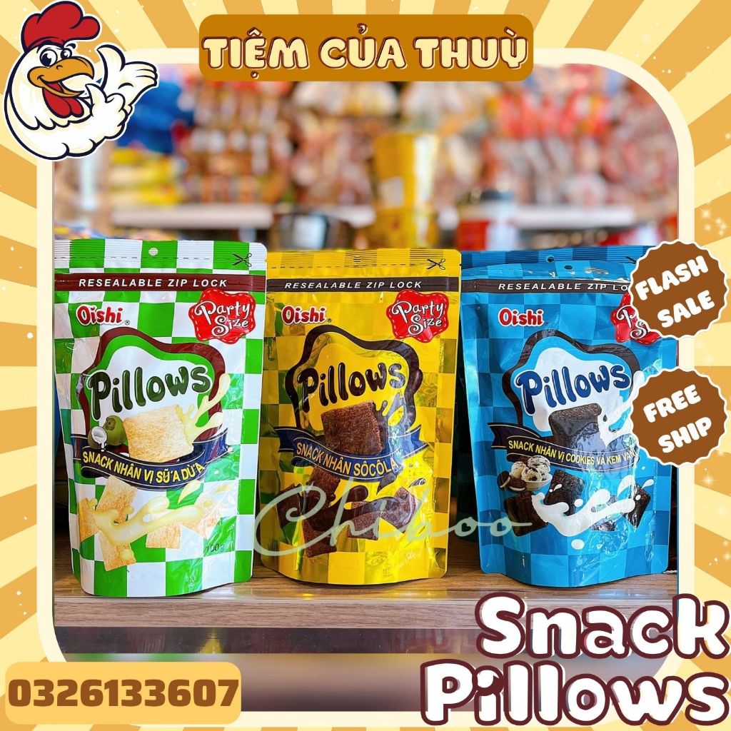 Snack Pillows Oishi Nhân Sữa Dừa - Socola - Kem Vani Gói 85G, Bánh Nhân ...