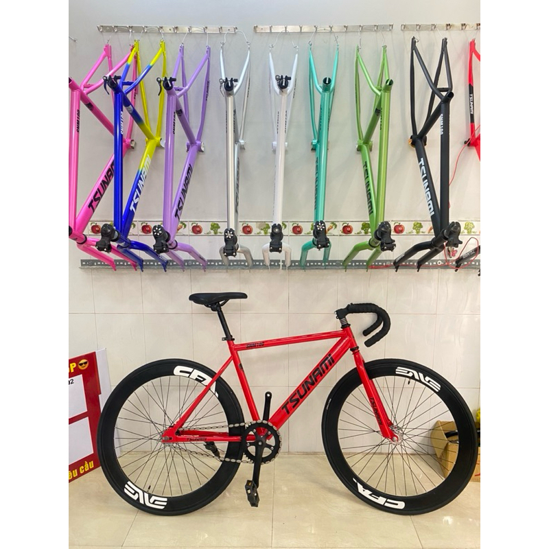 Xe đạp thể thao fixed gear tsunami & single speed màu đỏ bánh đen 6 ...