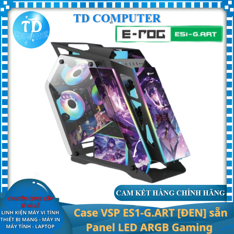 Vỏ máy tính Case VSP ES1-G.ART [ĐEN] sẵn Panel LED ARGB Gaming Kính ...