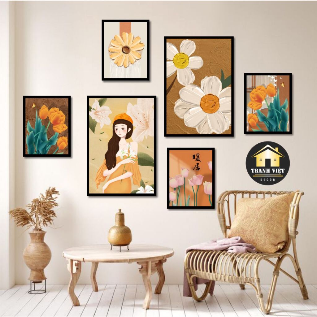 Set 6 tranh treo tường, tranh dán tường, tranh phòng khách decor trang ...