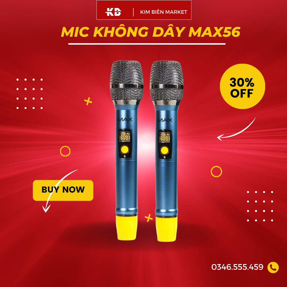 Bộ 2 miccro hát karaoke không dây UHF MAX 56 tích hợp sạc pin, cho chất ...