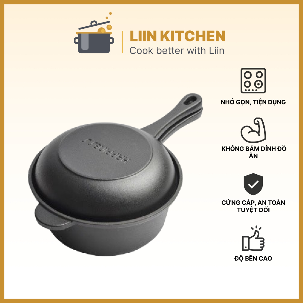 Bộ Nồi Gang Kèm Chảo 2in1, Nồi Chảo Đa Năng Đế Phẳng Dùng Được Trên Mọi ...