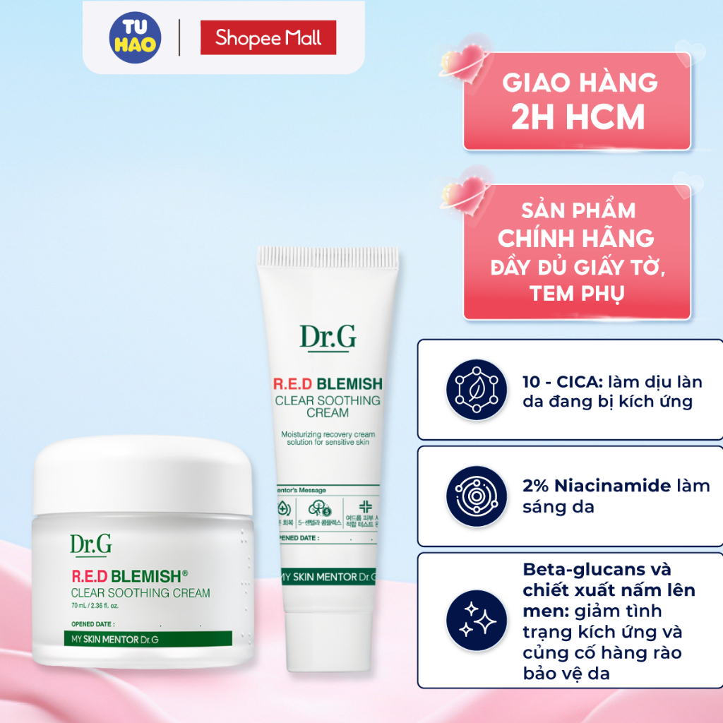 Kem dưỡng Dr.G R.E.D Blemish Clear Soothing Cream 30/70ml | Shopee Việt Nam