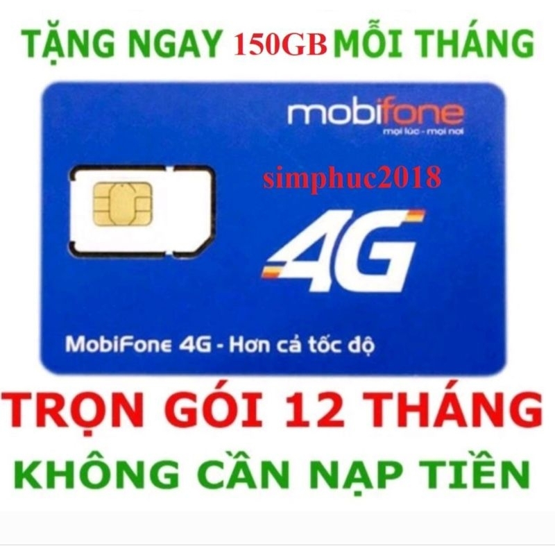 SIM 4G MOBIFONE MIỄN PHÍ 12 THÁNG /150GB/ THÁNG | Shopee Việt Nam