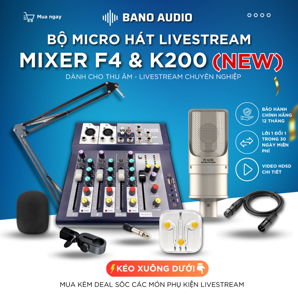 Mic Thu Âm | Micro Livestream Mixer F4 & Mic TAKSTAR PC K200 Chính Hãng, Cho Hát Livestream Điện ...