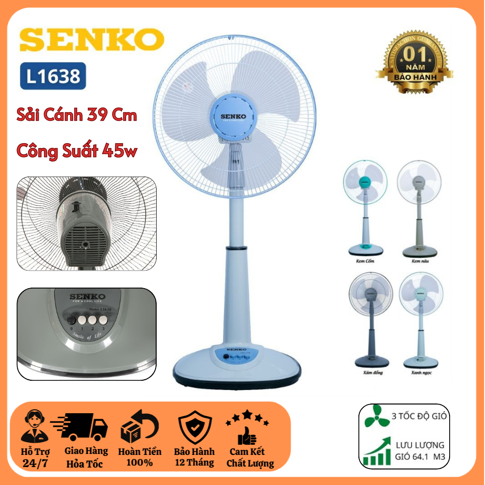Quạt Điện Đứng Senko L1638, 3 tốc độ gió, Công suất 45W, Bảo hành 12 ...