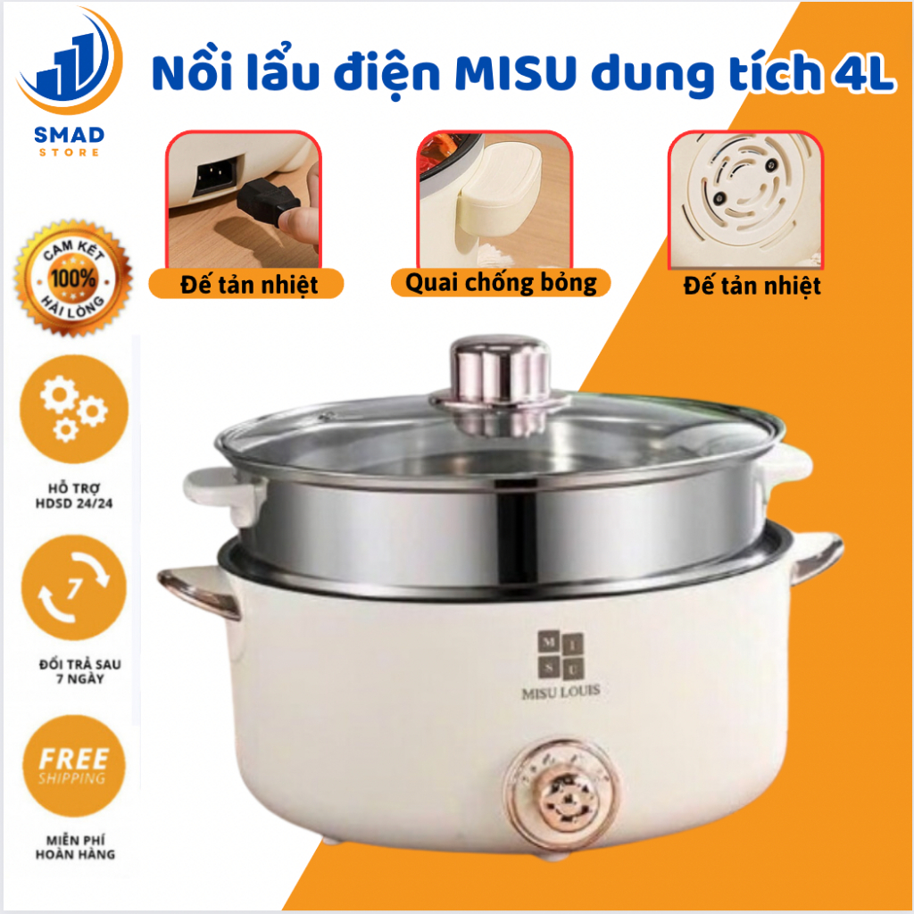 Nồi Lẩu Điện Đa Năng Cao Cấp MISU LOUIS Dung Tích 4L, Đường Kính 28cm ...