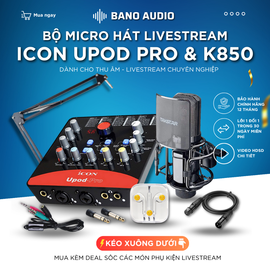 Mic Livestream | Micro thu âm Sound Card ICON UPOD PRO & Mic TAKSTAR PC ...