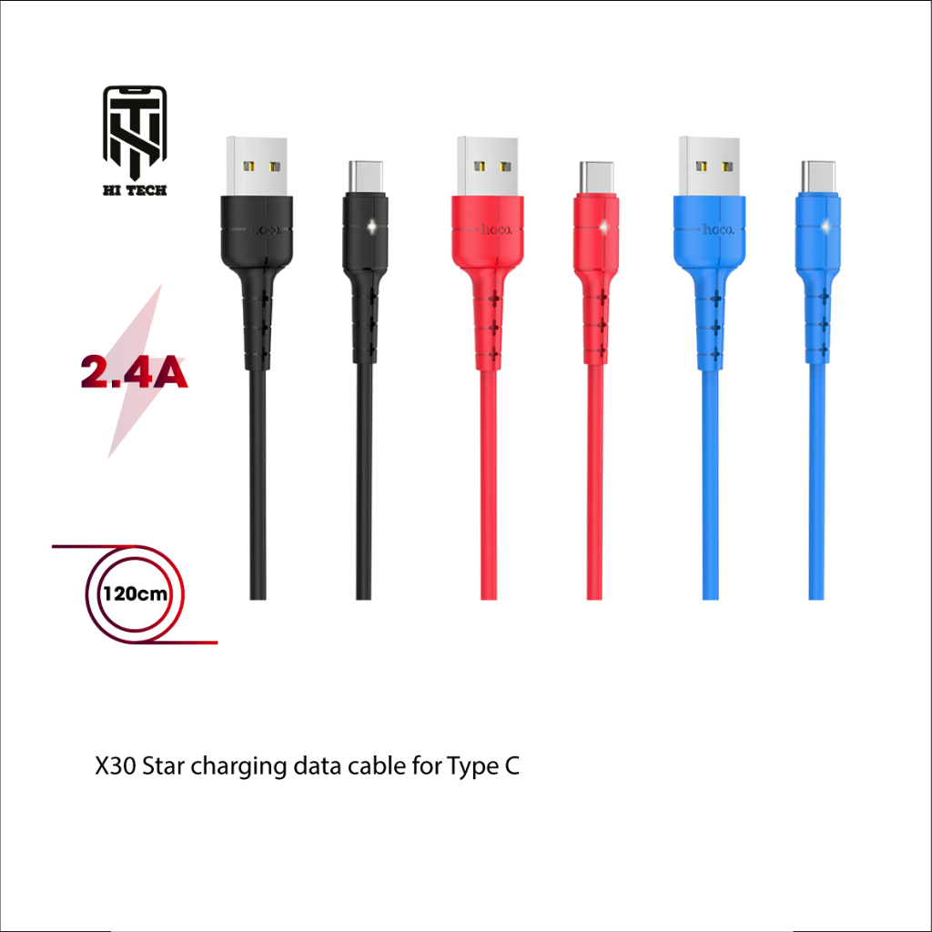 Dây sạc nhanh Hoco X30 Type-C hỗ trợ sạc nhanh 2A dây dẻo đèn Led siêu bền dài 1.2M cho Android ...