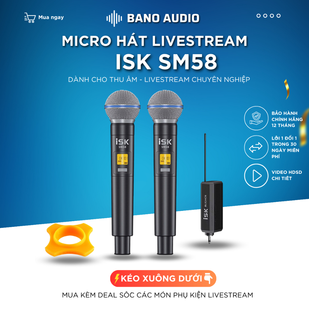 Micro Thu Âm Mic Livestream ISK SM58 Loại Cầm Tay - Mic Không Dây BLX24CN/SM58 Dùng Cho Sound ...