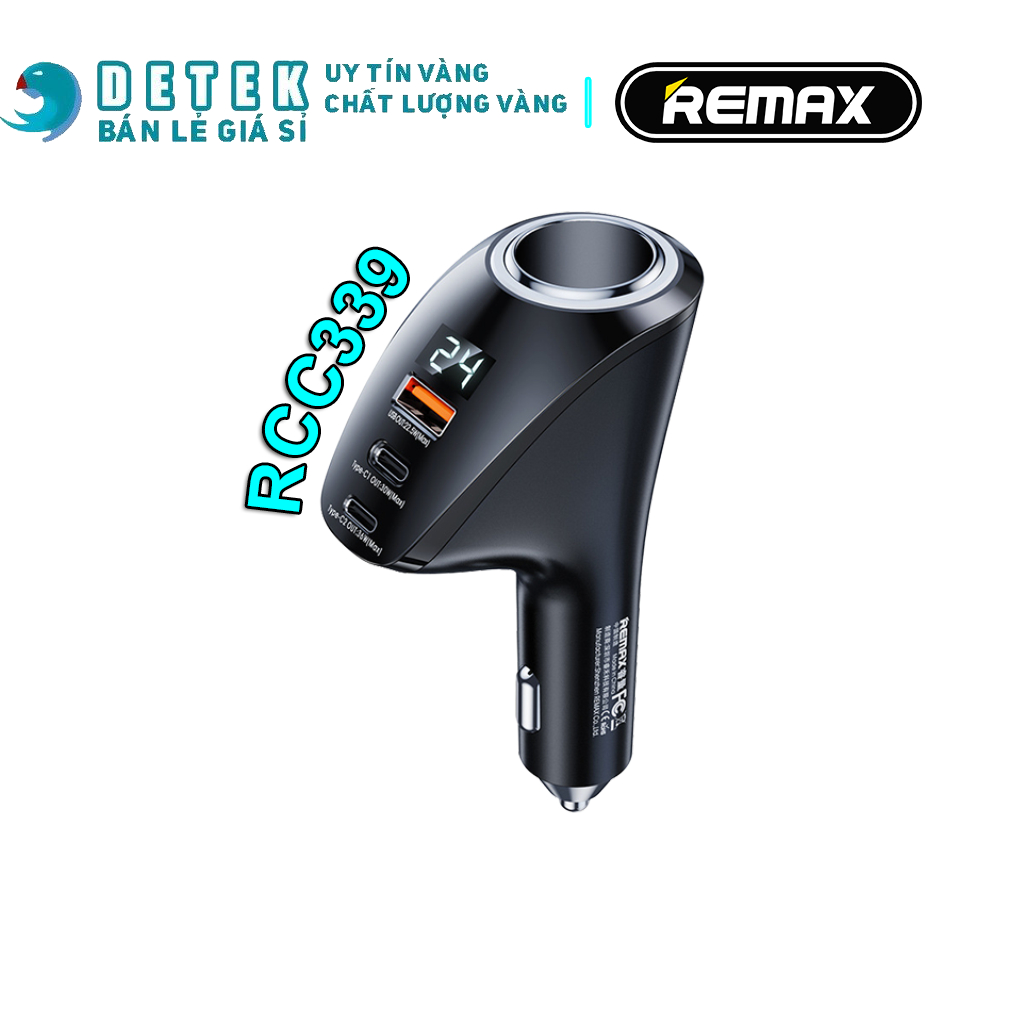 Sạc nhanh xe hơi đa năng 3 in 1 Remax RCC339 1 cổng USB 2 cổng Type C tích hợp màn hình LED QC ...