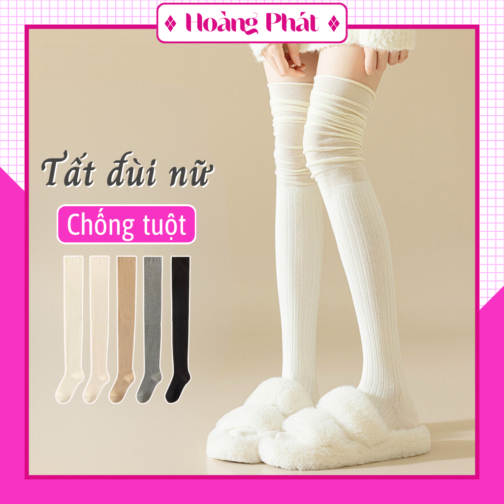 Tất Vớ Dài Qua Gối Tất Đùi Nữ Cao Cổ Màu Trơn Hoạ Tiết Sọc Dọc Thời ...