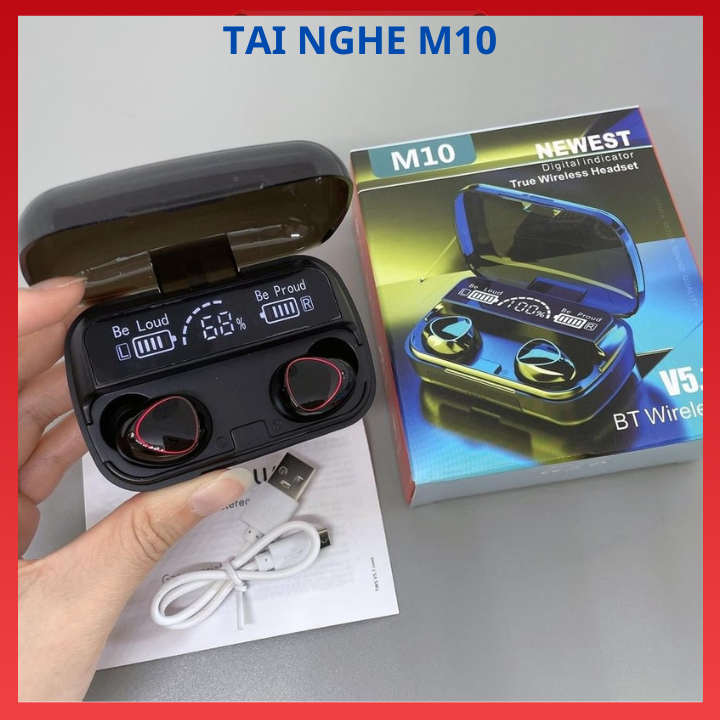 Tai nghe bluetooth M10 PRO Pin Trâu 3500maH âm thanh trung thực hàng đẹp, hộp sạc có màn hình ...