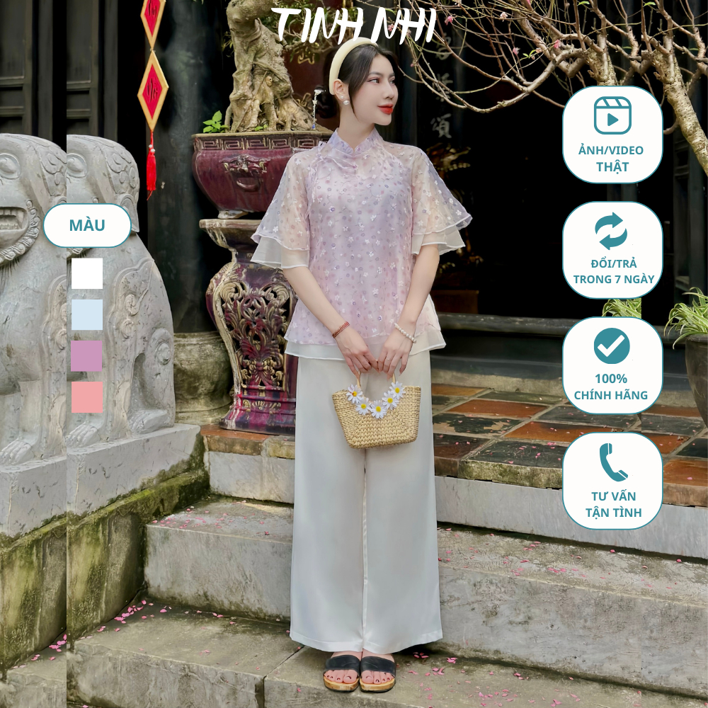 Đồ lam đi chùa thêu hoa nhí TINH NHI trang nhã, tinh tế và thoải mái PP24 | Shopee Việt Nam