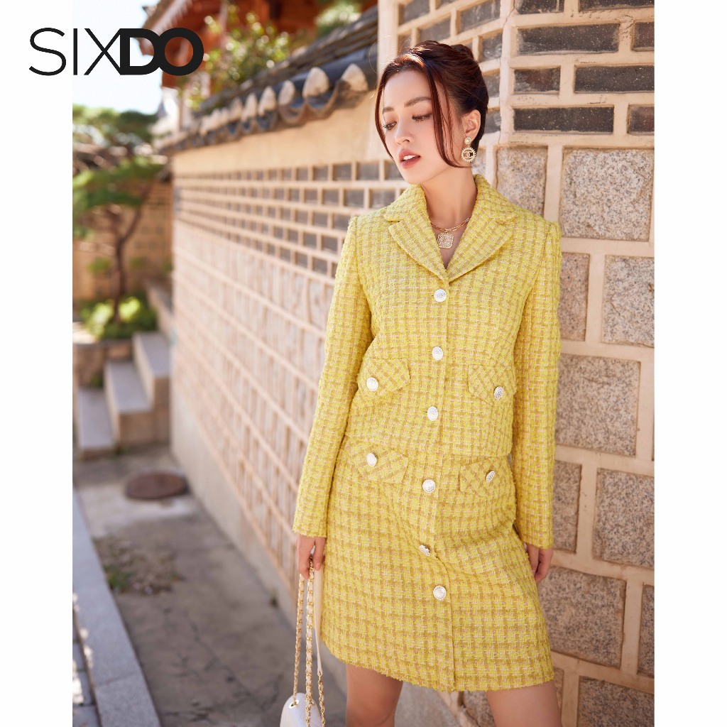 Áo vest dạ tweed dáng lửng SIXDO (Cloverleaf Lapel Cropped Tweed Vest ...