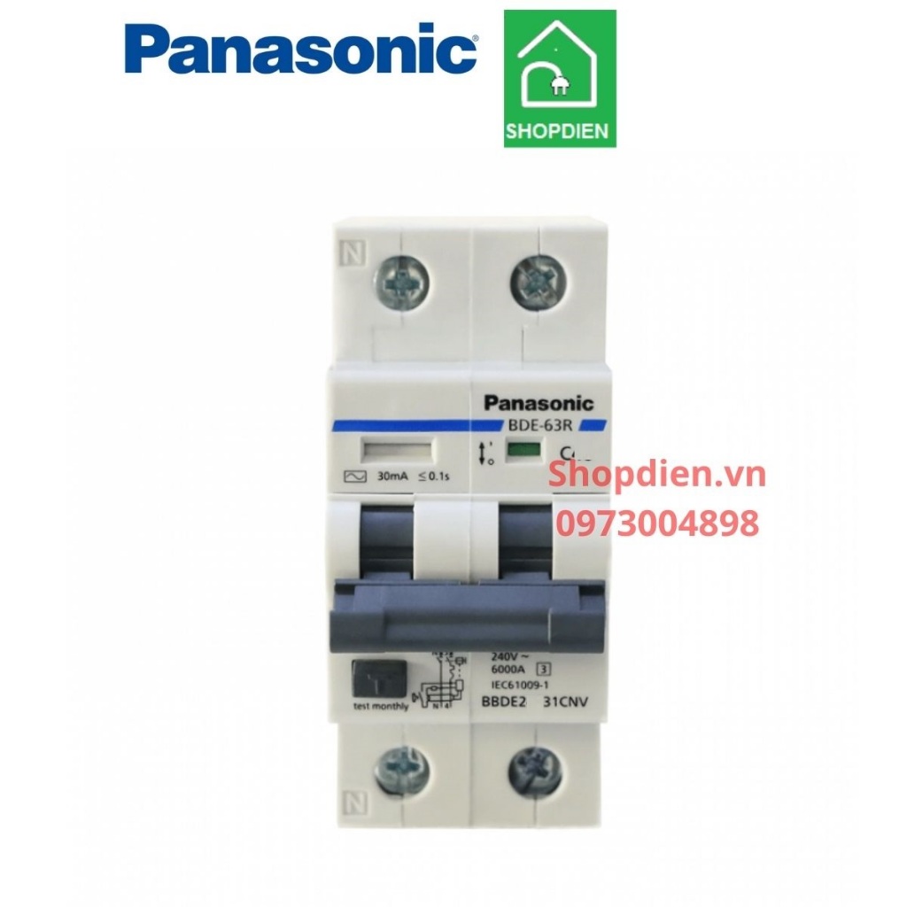 Aptomat chống rò chống giật RCBO 2P 63A 30mA 6kA Panasonic BBDE26331CNV | Shopee Việt Nam