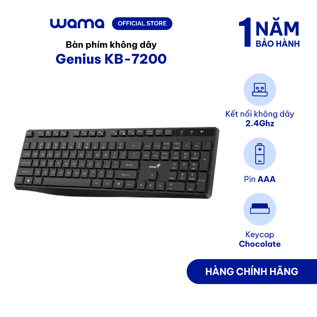 Bàn phím không dây Genius KB-7200 - full size, USB 2.4GHz, có phím số ...