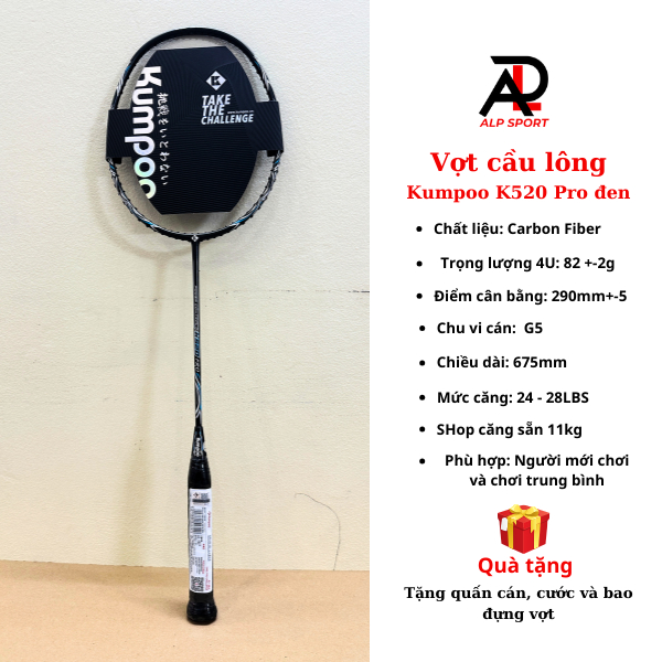 Vợt cầu lông Kumpoo K520 Pro đen chính hãng khung carbon siêu bền công ...
