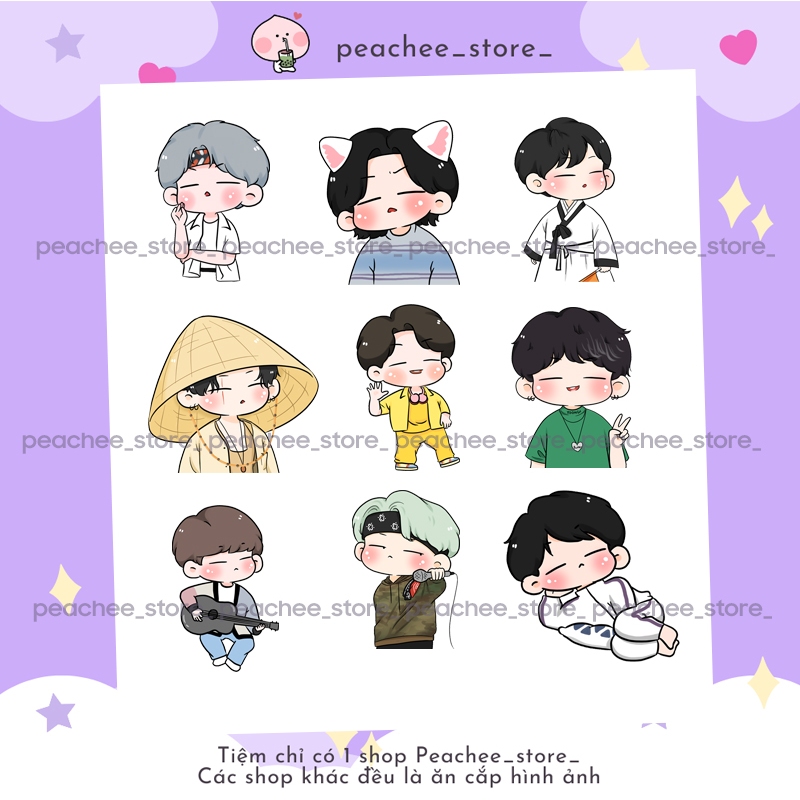 Sticker hình dán Suga BTS chibi set 30 chiếc cỡ 4cm trang trí sổ tay ...