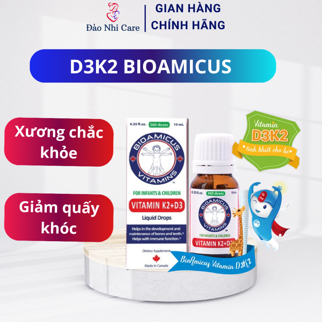 [Mã video 18%] D3K2 Bioamicus 10ml giúp bé chắc khỏe xương, giảm quấy ...