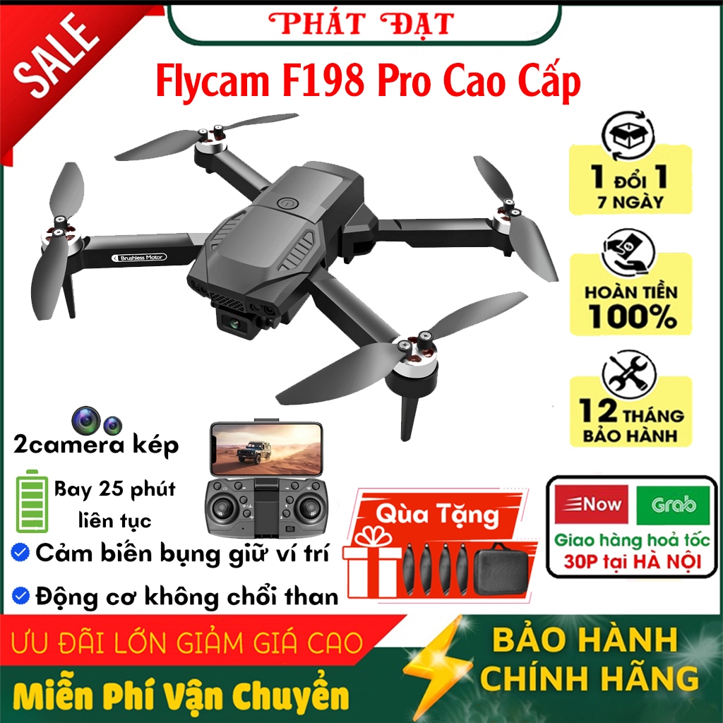 Flycam mini 4k giá rẻ, Drone động cơ không chổi than, Fly Cam F198 Pro ...