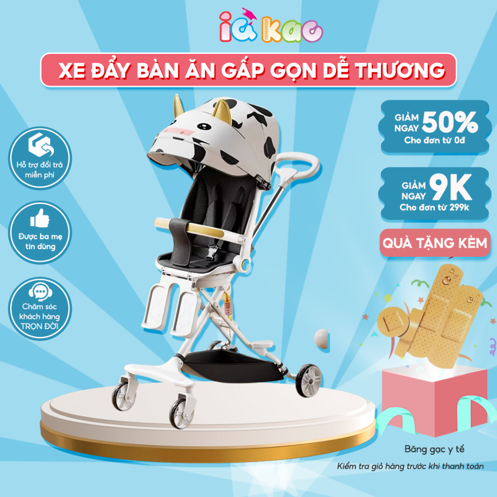 Xe đẩy nâng cấp 2 chiều 3 tư thế CÓ BÀN ĂN có bàn ăn họa tiết dễ thương ...