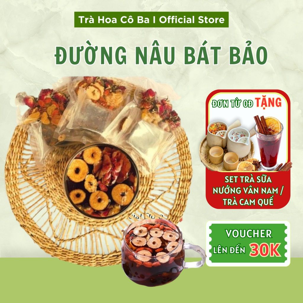 Trà thảo mộc đường nâu, Trà Đường Nâu Bát Bảo Hộp 30 gói Trà Hoa Cô Ba ...
