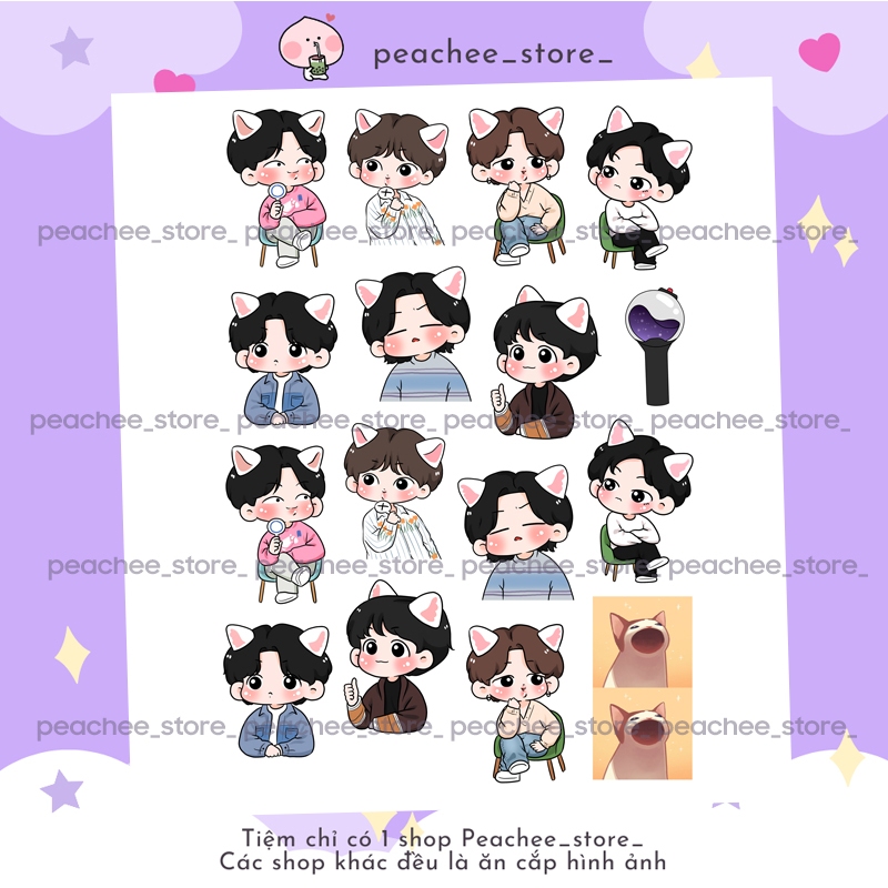 Sticker hình dán BTS meow Run BTS tai mèo next top genius chibi khổ A5 ...