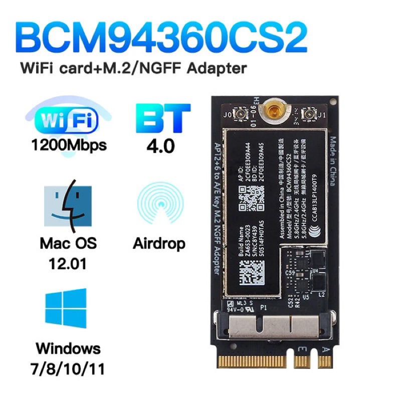 Card wifi macos và hackintosh windows BCM94360CS2 chipset Broadcom | Shopee Việt Nam