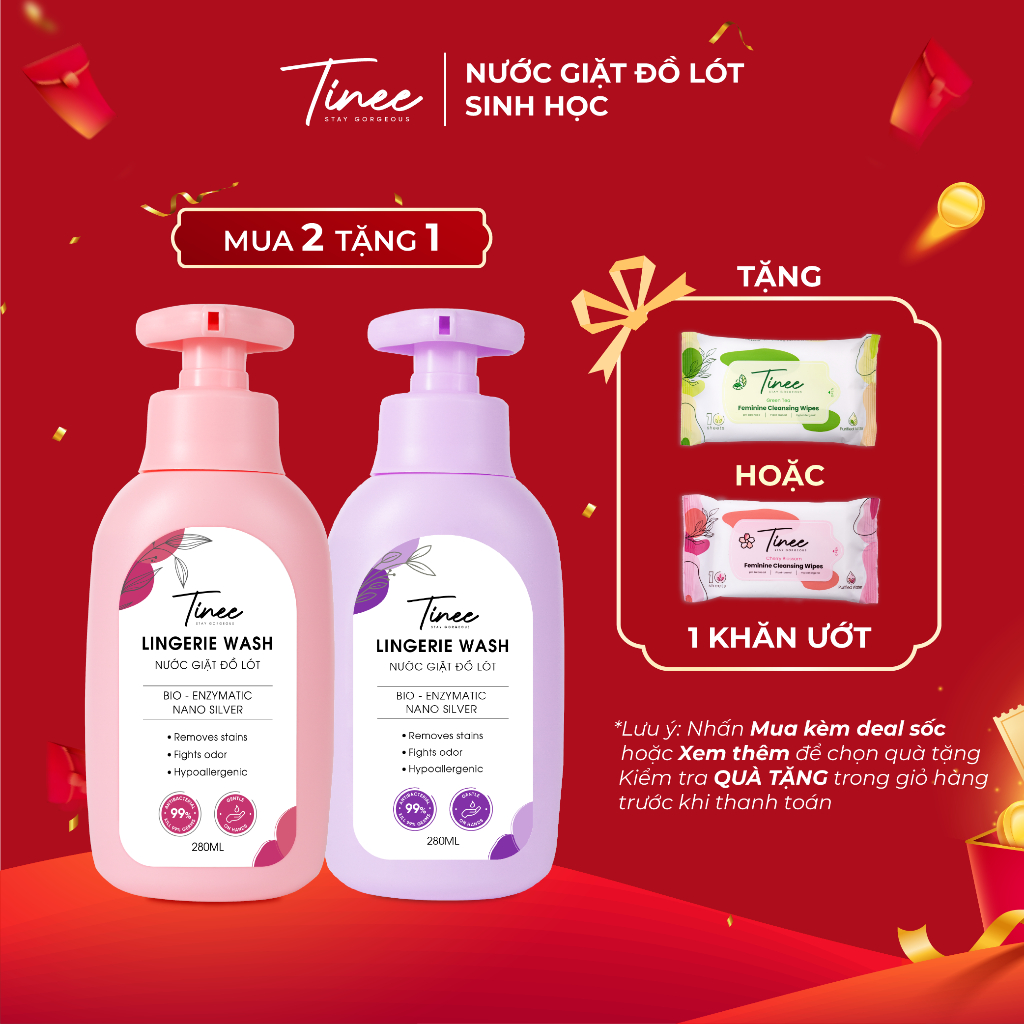 Combo 1 nước giặt đồ lót Tinee Hồng và 1 nước giặt đồ lót Tím 280ml ...
