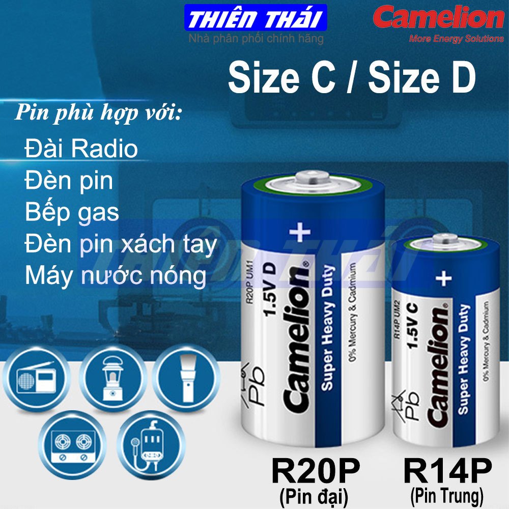 Pin đại pin trung Camelion R20P(Size D),R14P(Size C),pin than(carbon)1 ...