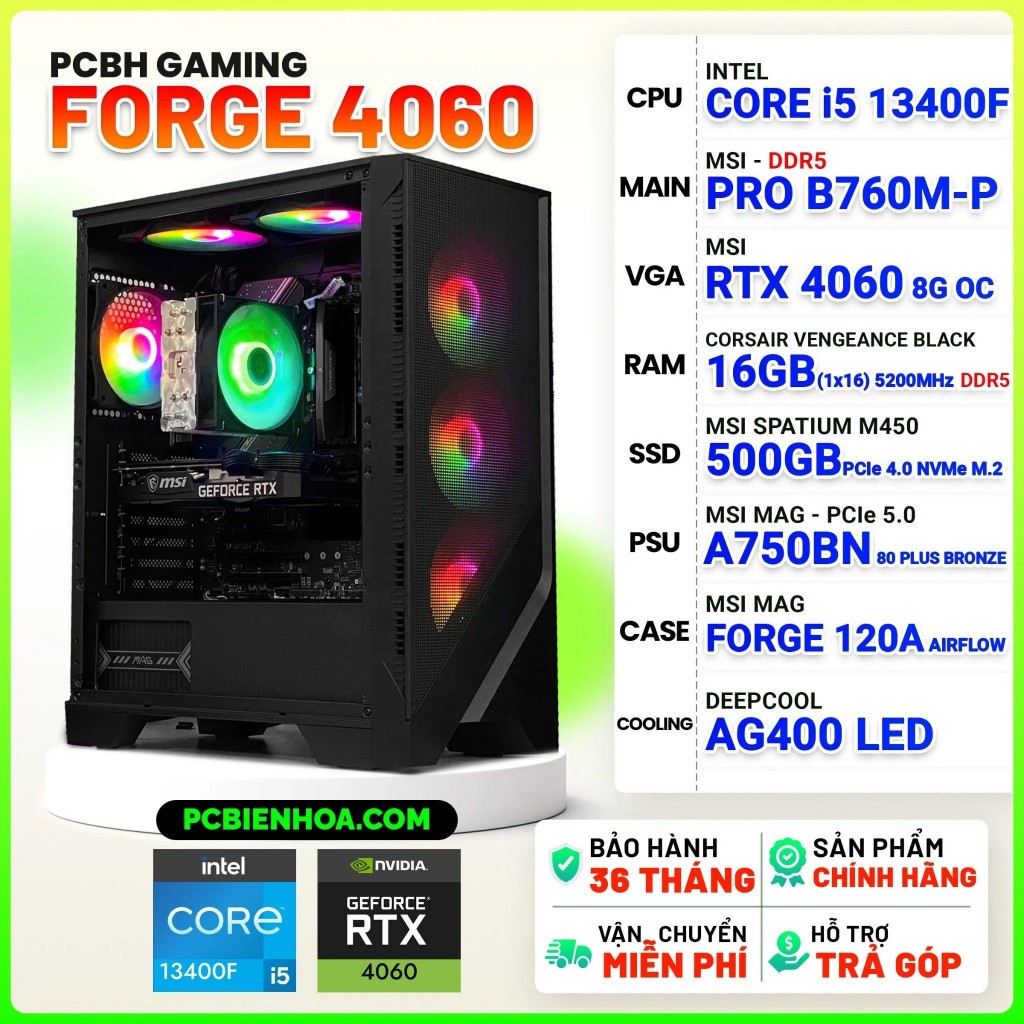 PCBH GAMING FORGE 4060 CORE I5 13400F / B760M / RTX4060 8GB / 16GB DDR5 ...