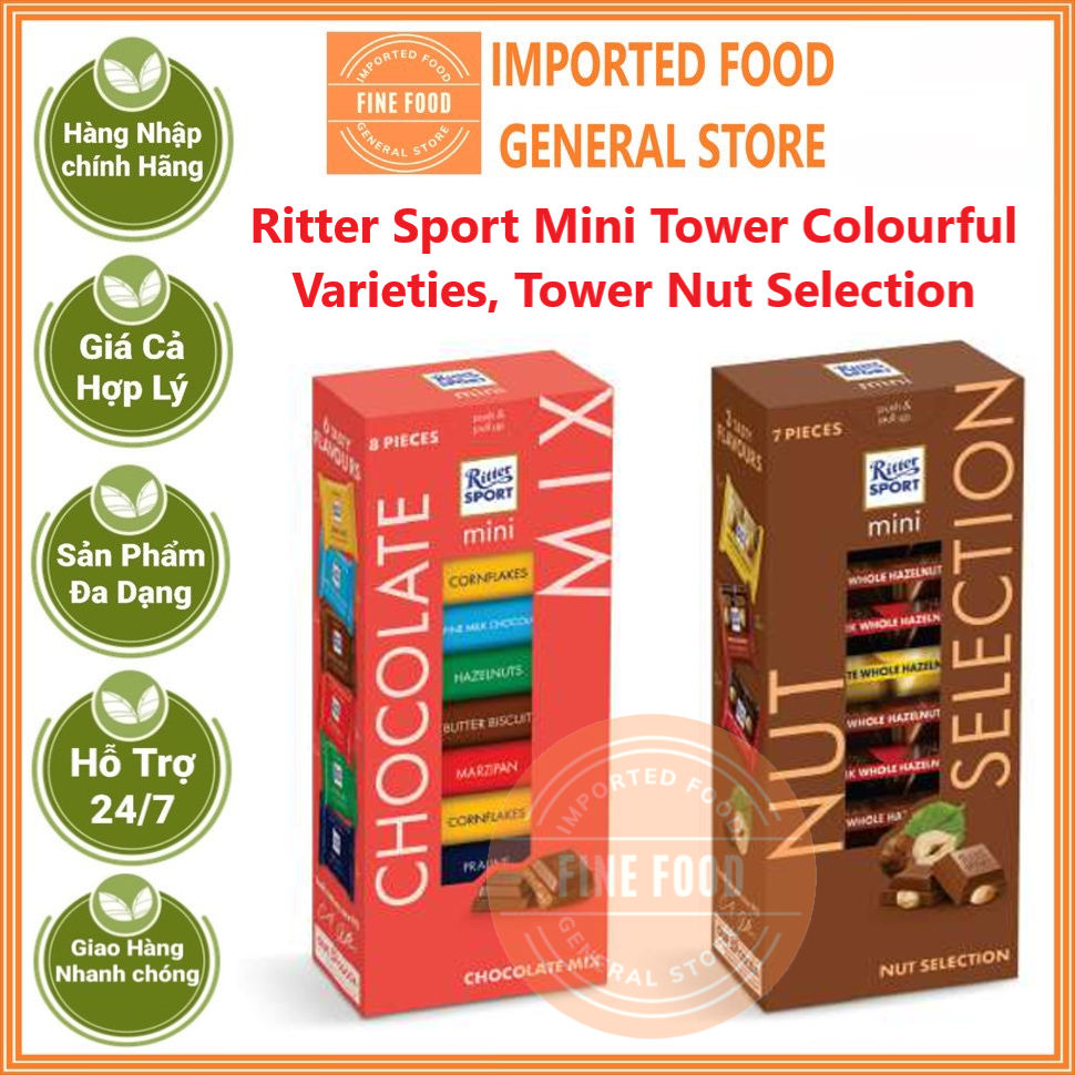 Ritter Sport Mini Tower Colourful Varieties 133g, Tower Nut Selection ...