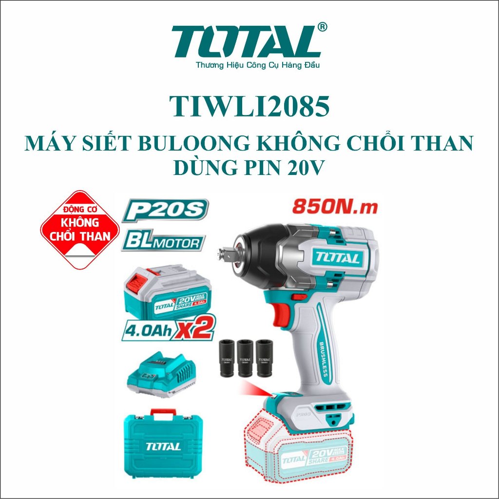 Máy siết buloong không chổi than dùng pin Lithium Ion 20V TIWLI2085 ...