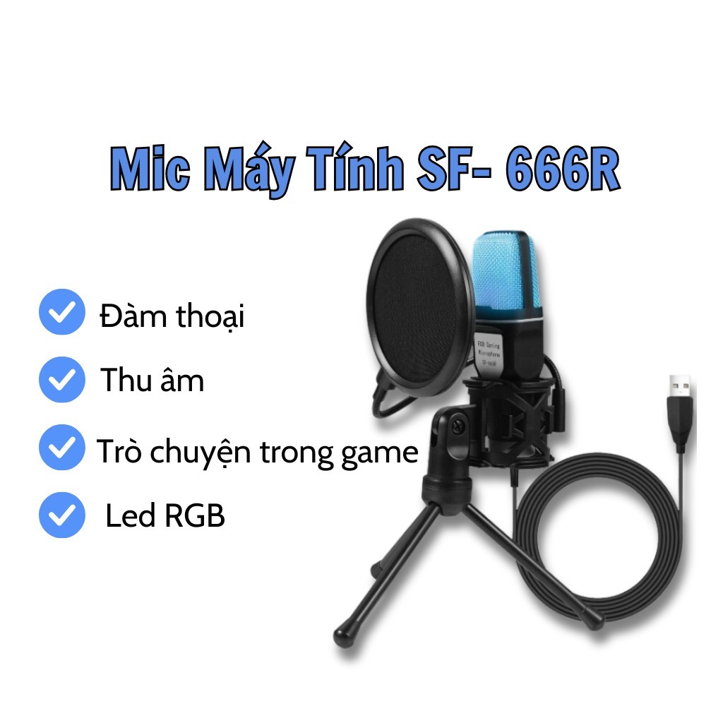 Mic Máy Tính, Laptop SF-666R có đèn RGB Thu Âm Chống Nhiễu Kết Nối Jack ...