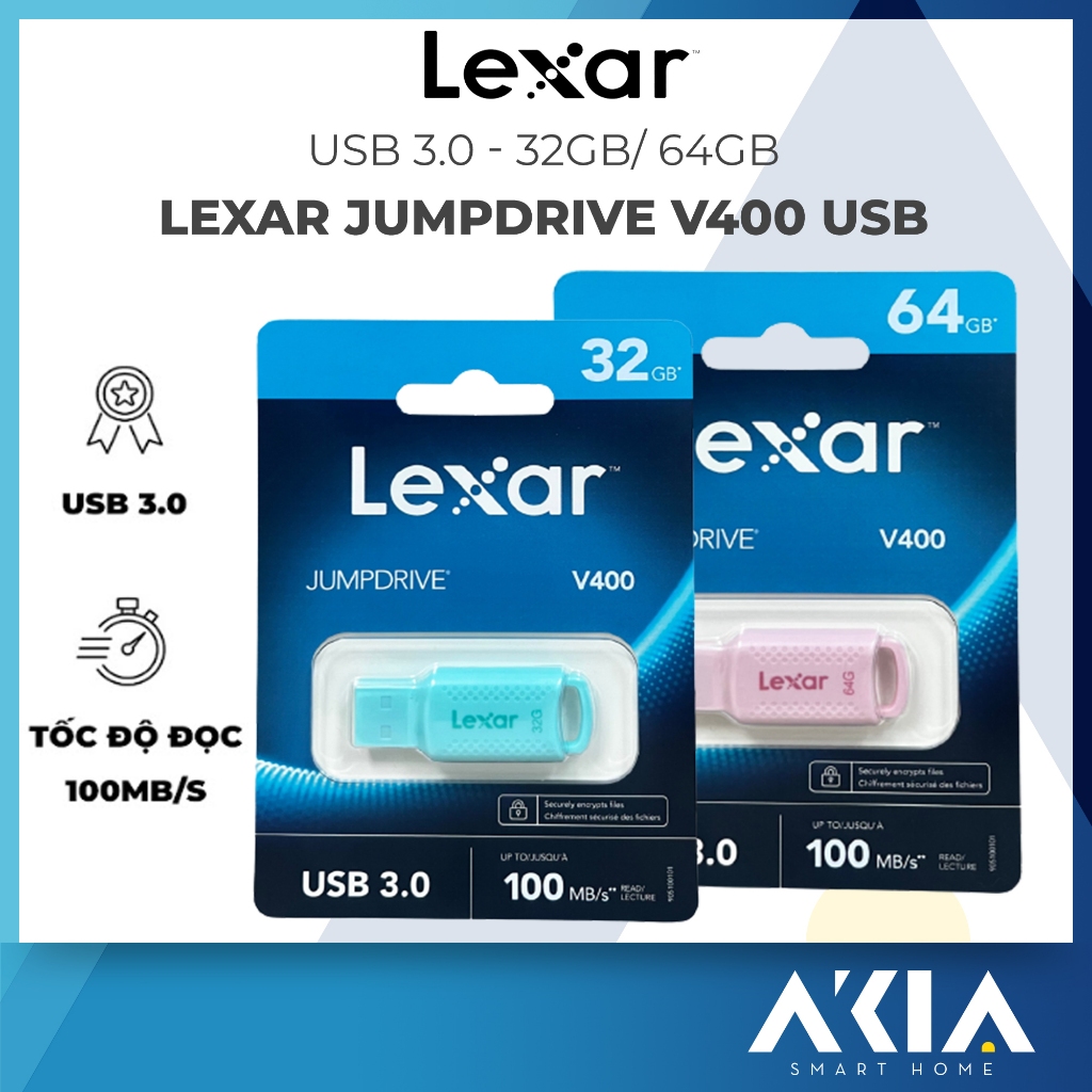 USB Lexar JumpDrive V400 32GB/ 64GB/ 128GB, Chuẩn USB 3.0, Tốc độ đọc 100Mb/s, Xử lý dữ liệu cao ...