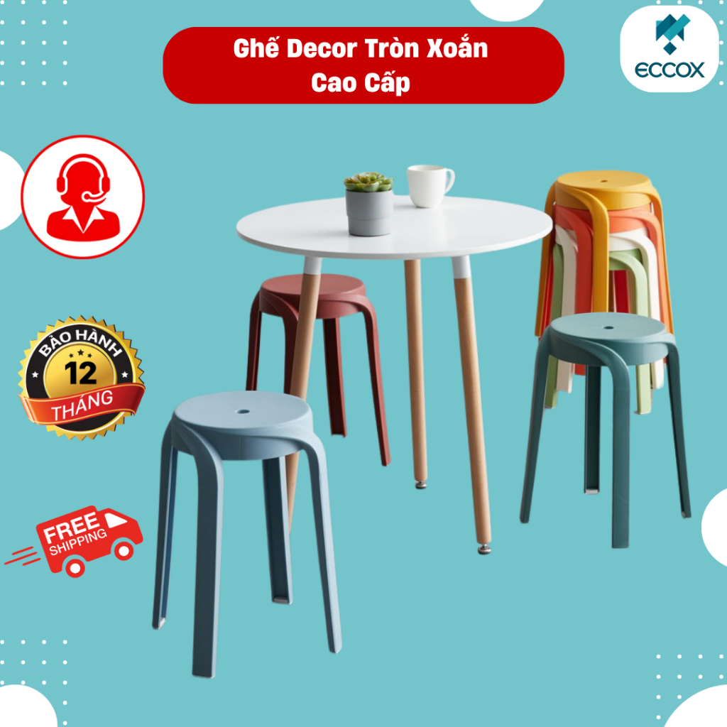 Bộ 10 Ghế Decor Tròn Đúc Nguyên Khối Eccox, Ghế Đẩu Dành Cho Quán Cafe Trà Chanh Sang Trọng Và ...