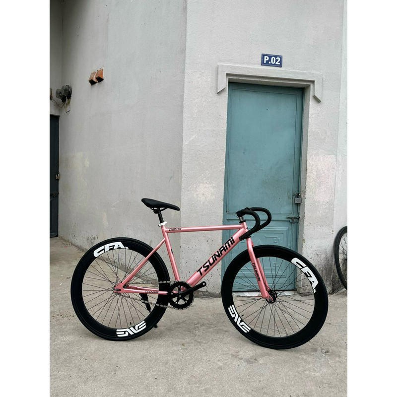 Xe đạp thể thao fixed gear tsunami & single speed hồng gold bánh đen ...
