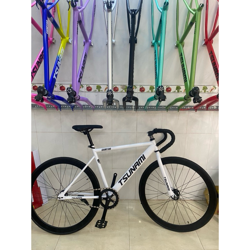 Xe đạp thể thao fixed gear & single speed tsunami trắng vành đen ( KÈM ...