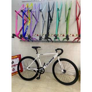 Xe đạp thể thao fixed gear & single speed tsunami trắng vành đen ( KÈM ...