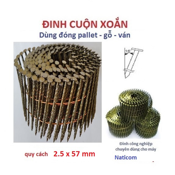Đinh cuộn xoắn 2.5x57mm, cuộn có 300 cây, đinh xoắn đóng pallet dài ...