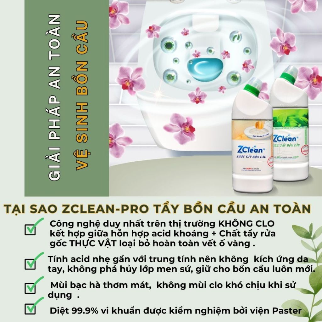 Nước tẩy toilet bồn cầu diệt khuẩn trong 60s Zclean 900ml hương Chanh tự nhiên không mùi Clo ...
