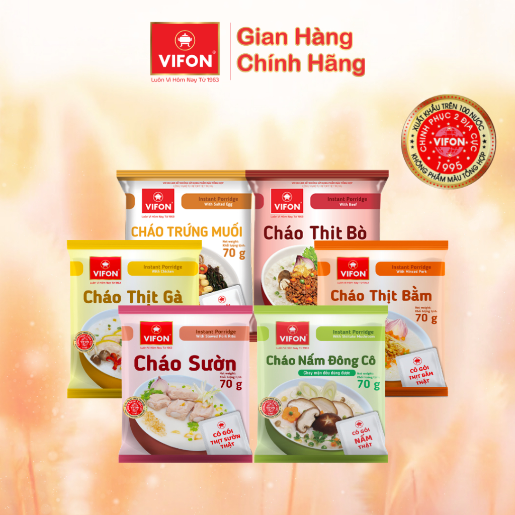 [VOUCHER đến 80K]-Thùng 50 gói Cháo Thịt Bò/ Thịt Bằm/ Sườn/ Trứng Muối/ Nấm Đông Cô VIFON có ...
